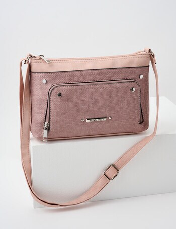 Pronta Moda Textured East West Rivet Crossbody Bag, Rose - Handbags