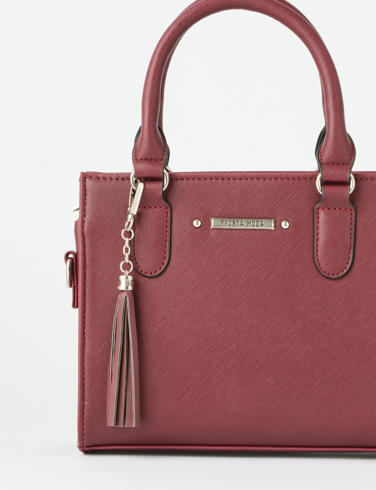 Pronta Moda Square Tassel Shopper, Crimson - Handbags