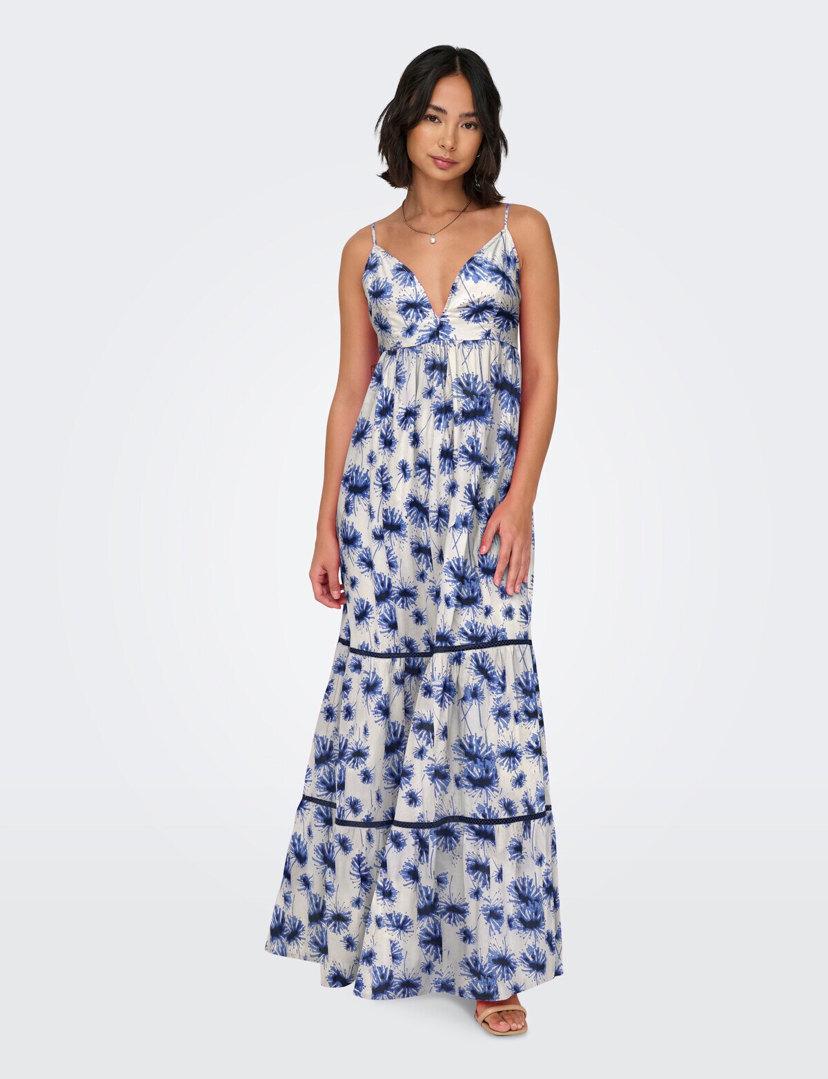 ONLY Daisy Holly Strap Sleeveless Maxi Dress, Bright White & Blue - Dresses