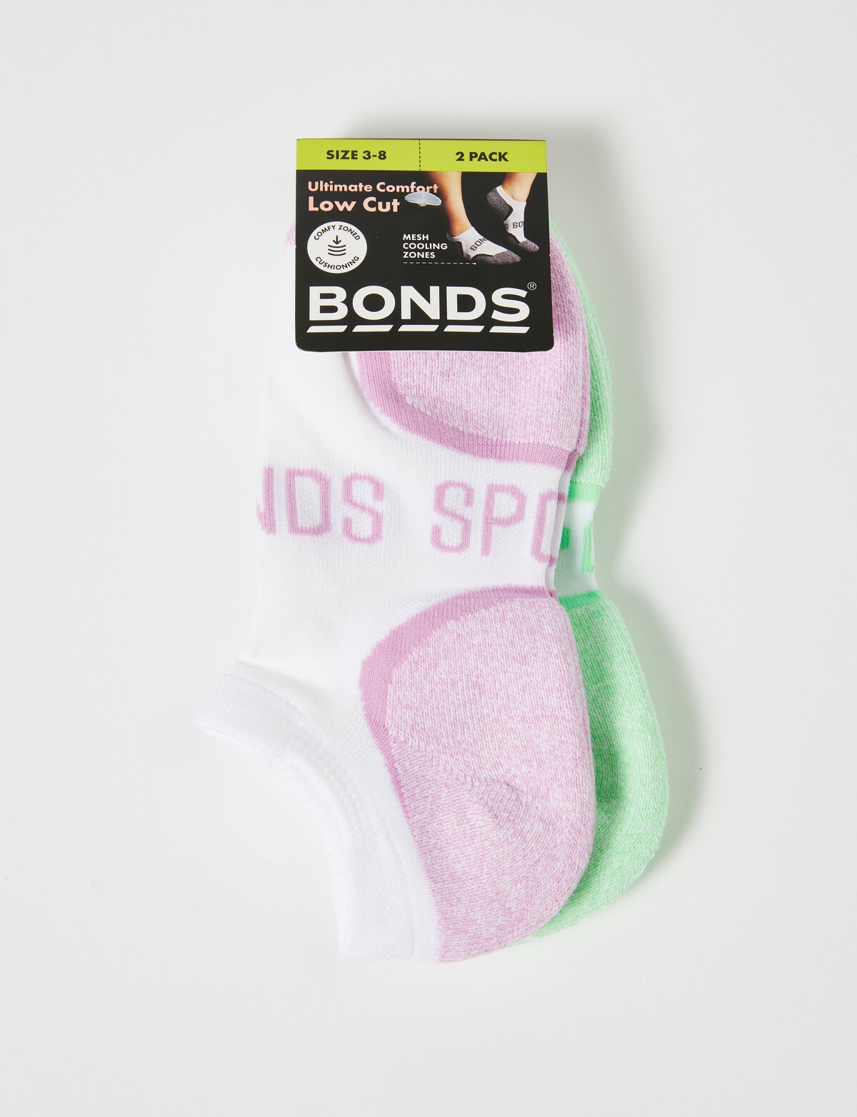 Bonds Ultimate Comfy Low-Cut Sock, 2-Pack, Lavender & Green - Socks