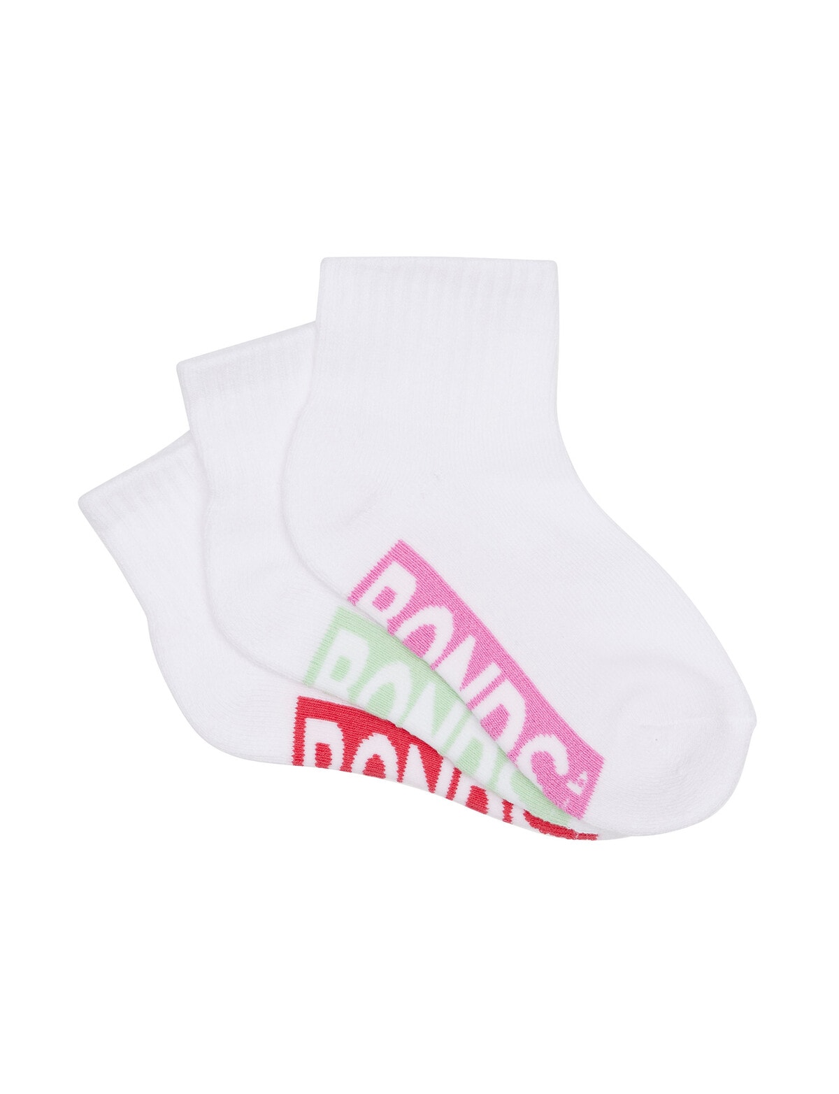Bonds Bonds Logo Quarter Crew 3 Pack White Green Pink - Hosiery & Socks