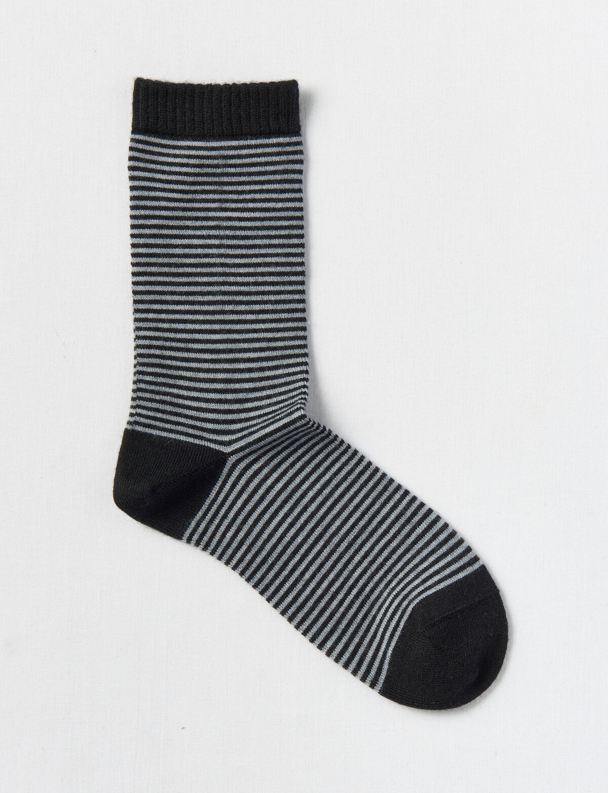 DS Socks Merino Cashmere Stripe Crew Socks, Black & Grey Marle, 5-11 - Socks