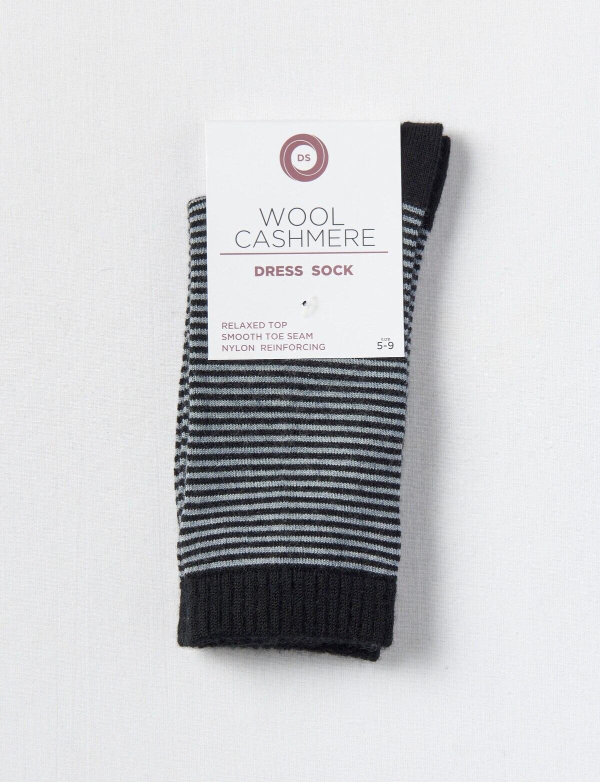 DS Socks Merino Cashmere Stripe Crew Socks, Black & Grey Marle, 5-11 - Socks