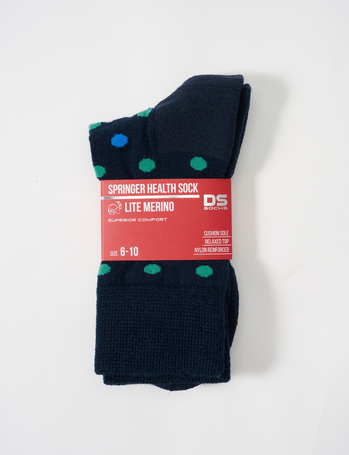 DS Socks Springer Merino-Blend Health Sock, Navy Spot - Socks
