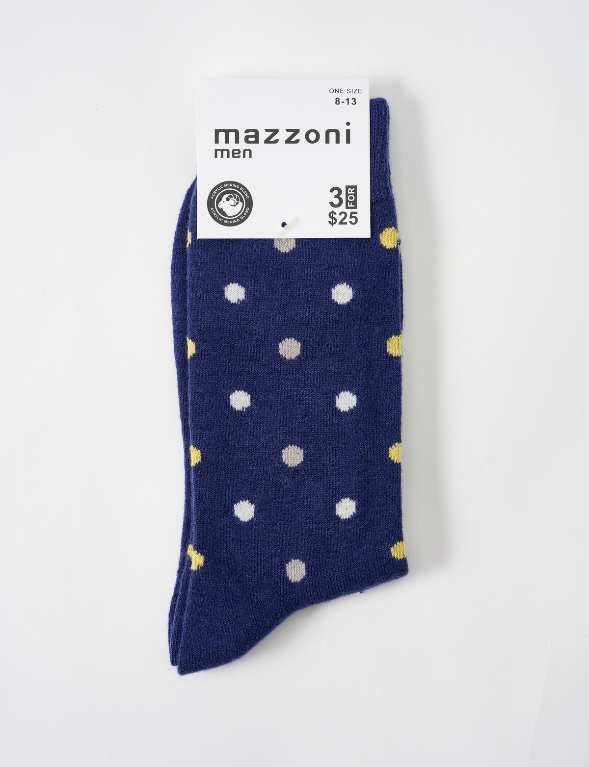 Mazzoni Merino Acrylic-Blend Spot Sock, Blue & Yellow - Socks