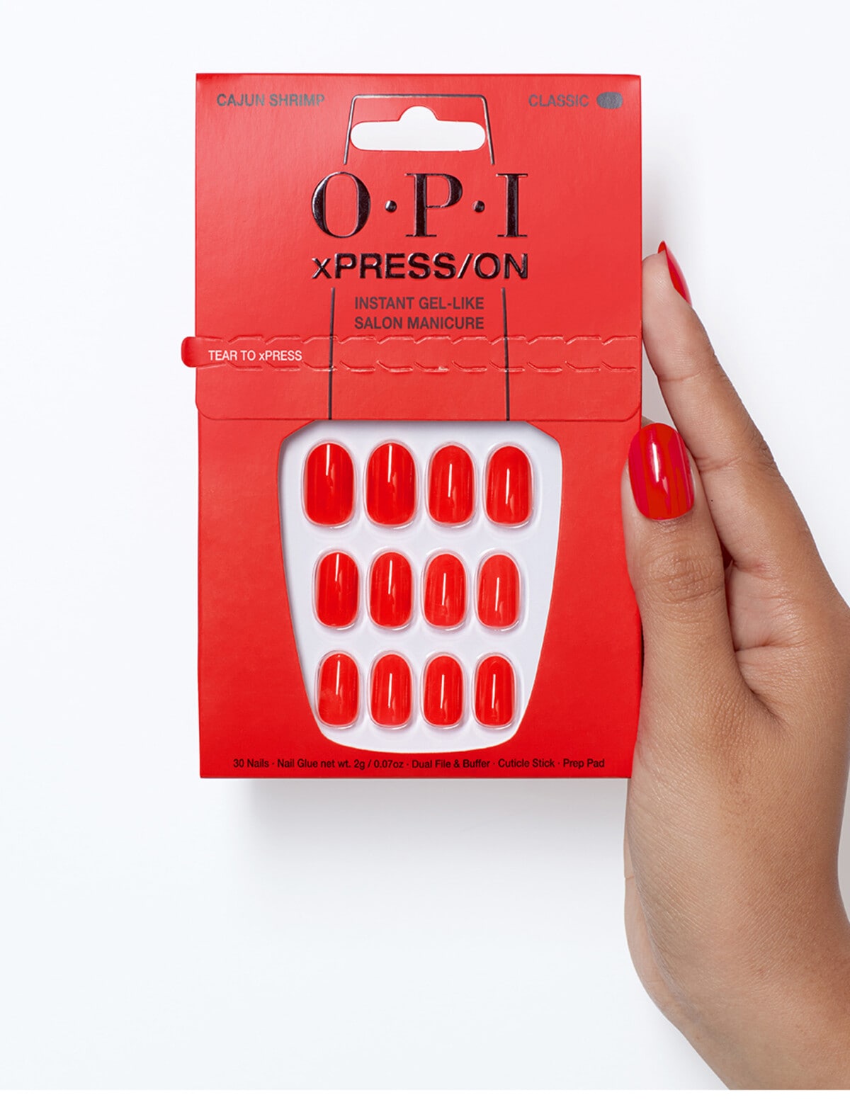 OPI xPRESS/ON Iconic Shades, Cajun Shrimp, Short - Nail Care & Tools