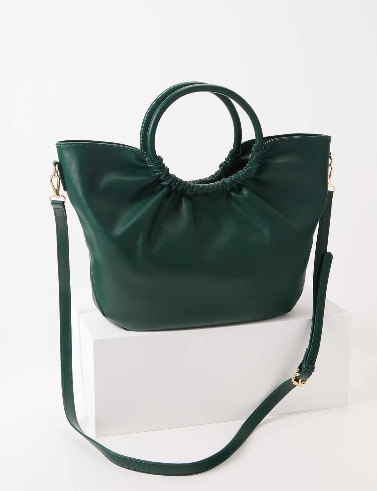 Whistle Accessories Round Handle Tote Bag, Dark Green - Handbags
