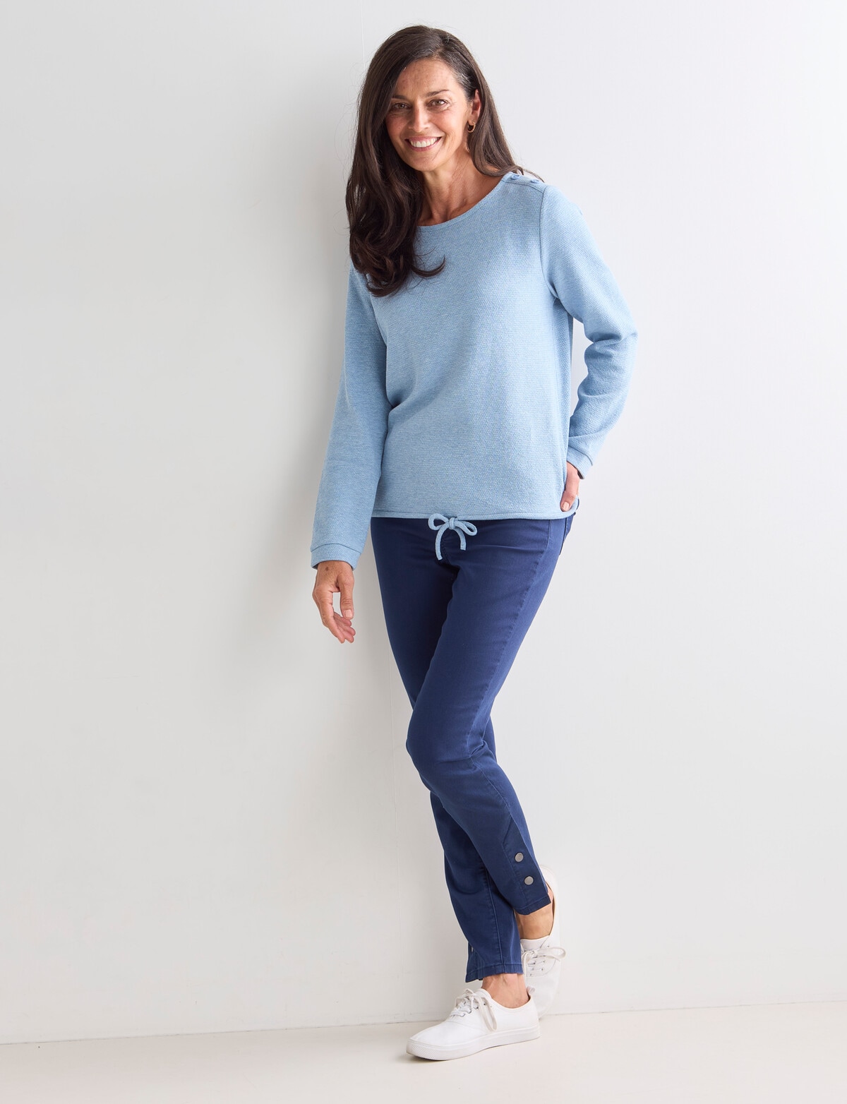 Ella J Drawstring Top, Pale Blue - Tops