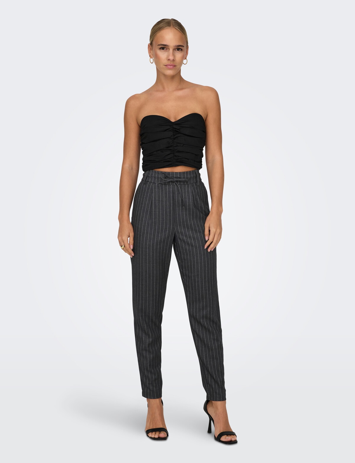 ONLY Pop Trash-Naja Fine Stripe Pant, Dark Grey Melange - Pants & Leggings