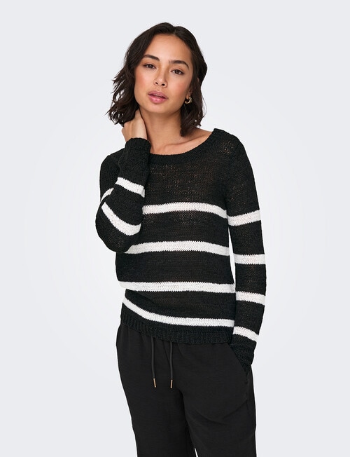 ONLY Geena XO Knit Pullover, Black & Cloud Dancer - Knitwear