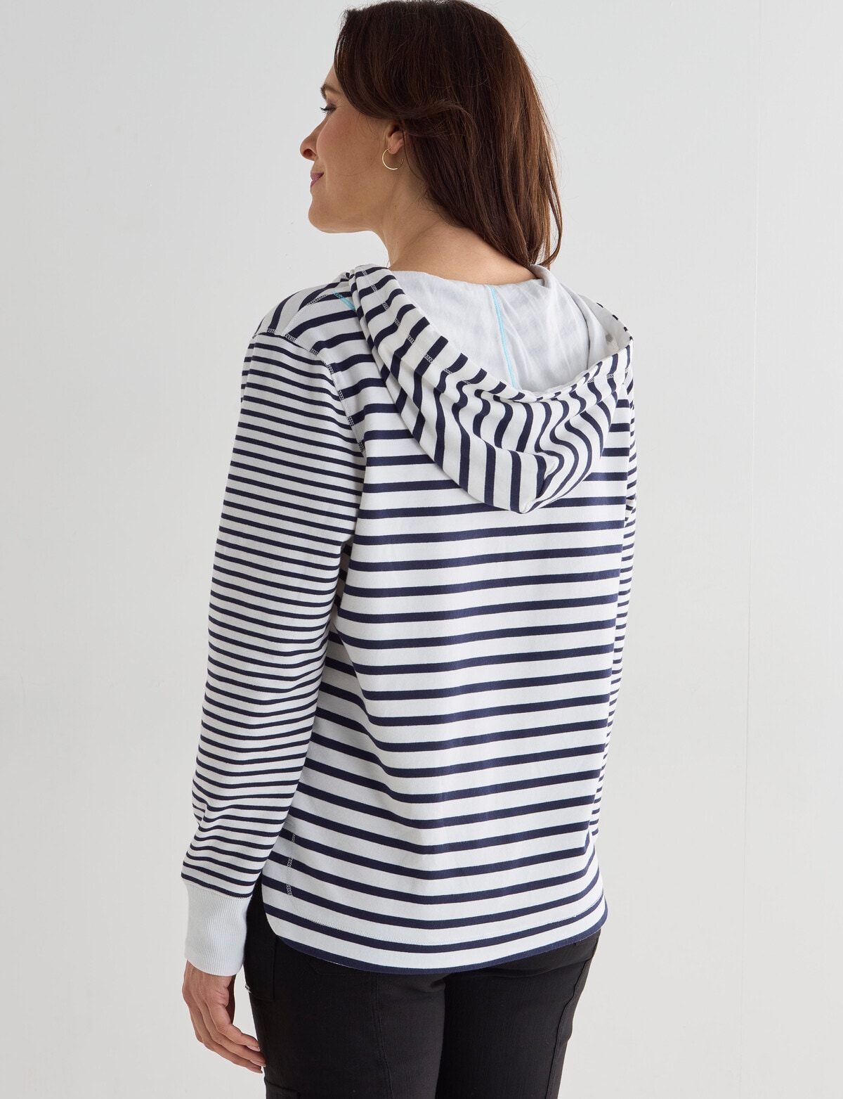 Line 7 Recess Stripe Hooded Jersey, Navy & White - Knitwear