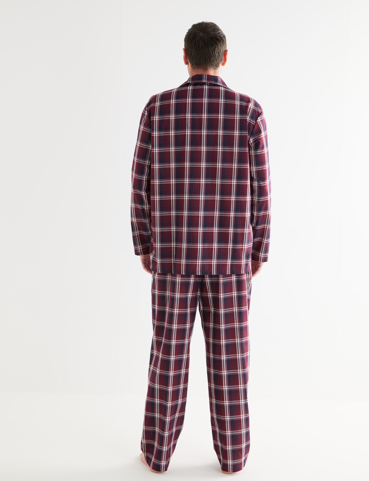 Chisel Check Woven Long PJ Set, Navy, Red & White - Sleepwear