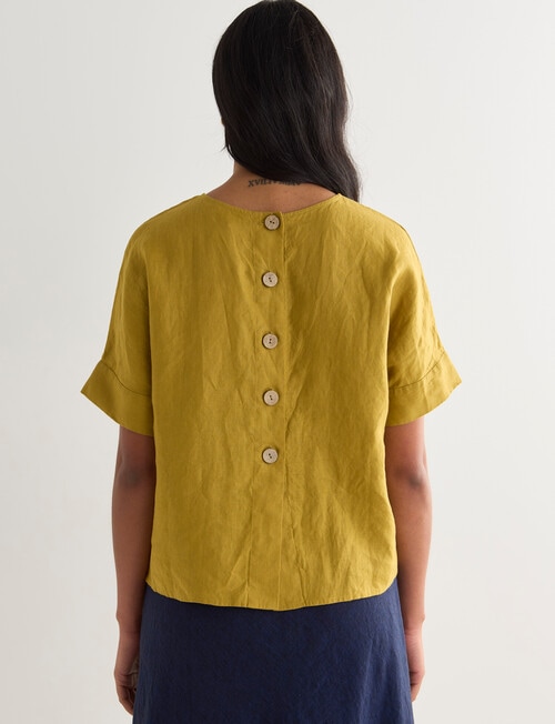 Zest Linen Button Back Top, Honey - Tops