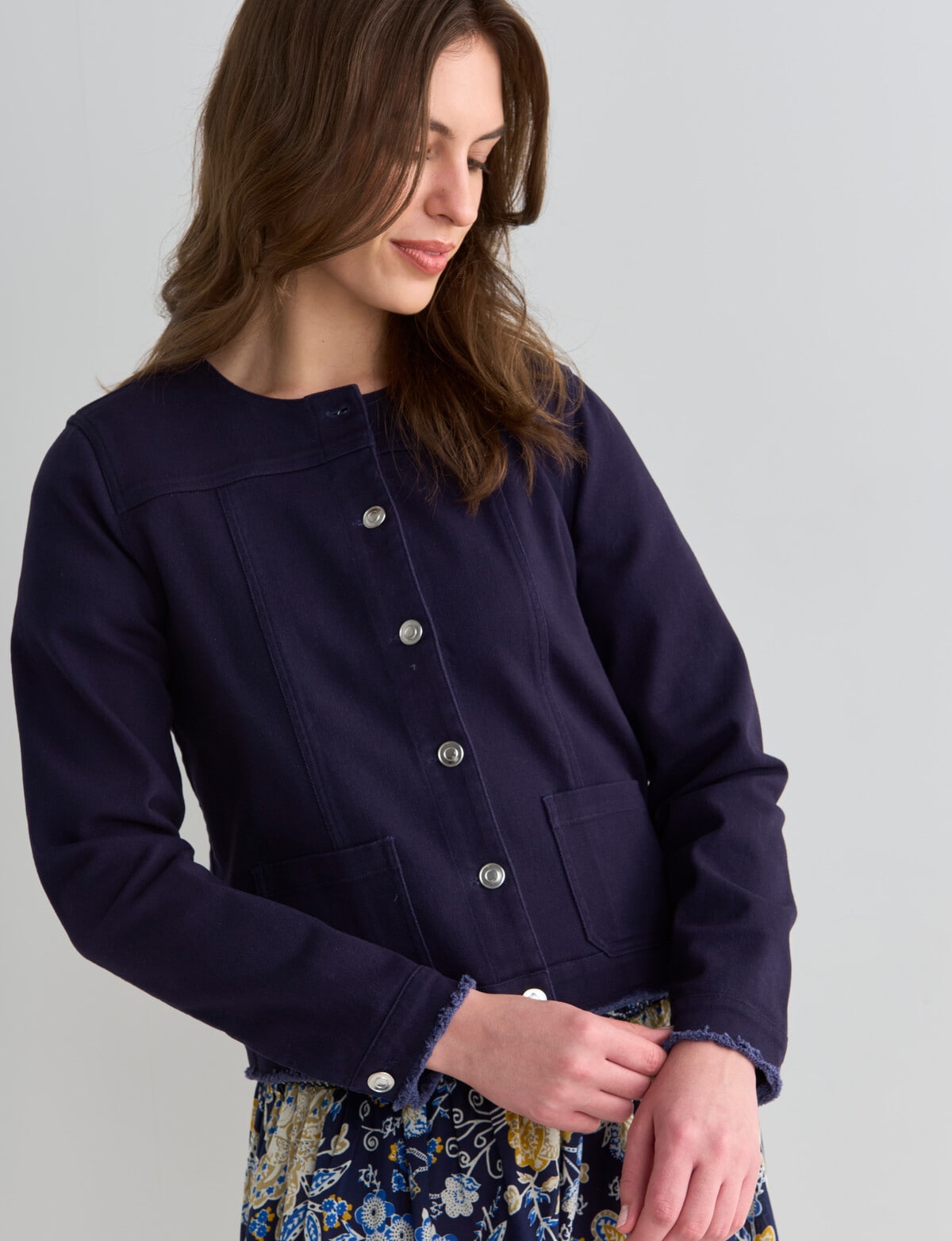 Whistle Long Sleeve Crop Jacket, Washed Navy - Coats & Jackets