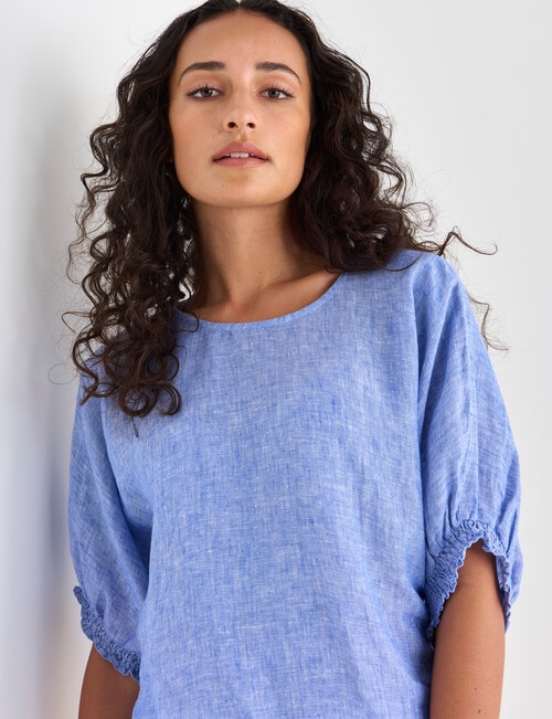 Zest Linen Cocoon Top, Marina Crosshatch - Tops