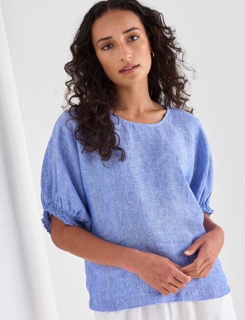 Zest Linen Cocoon Top, Marina Crosshatch - Tops