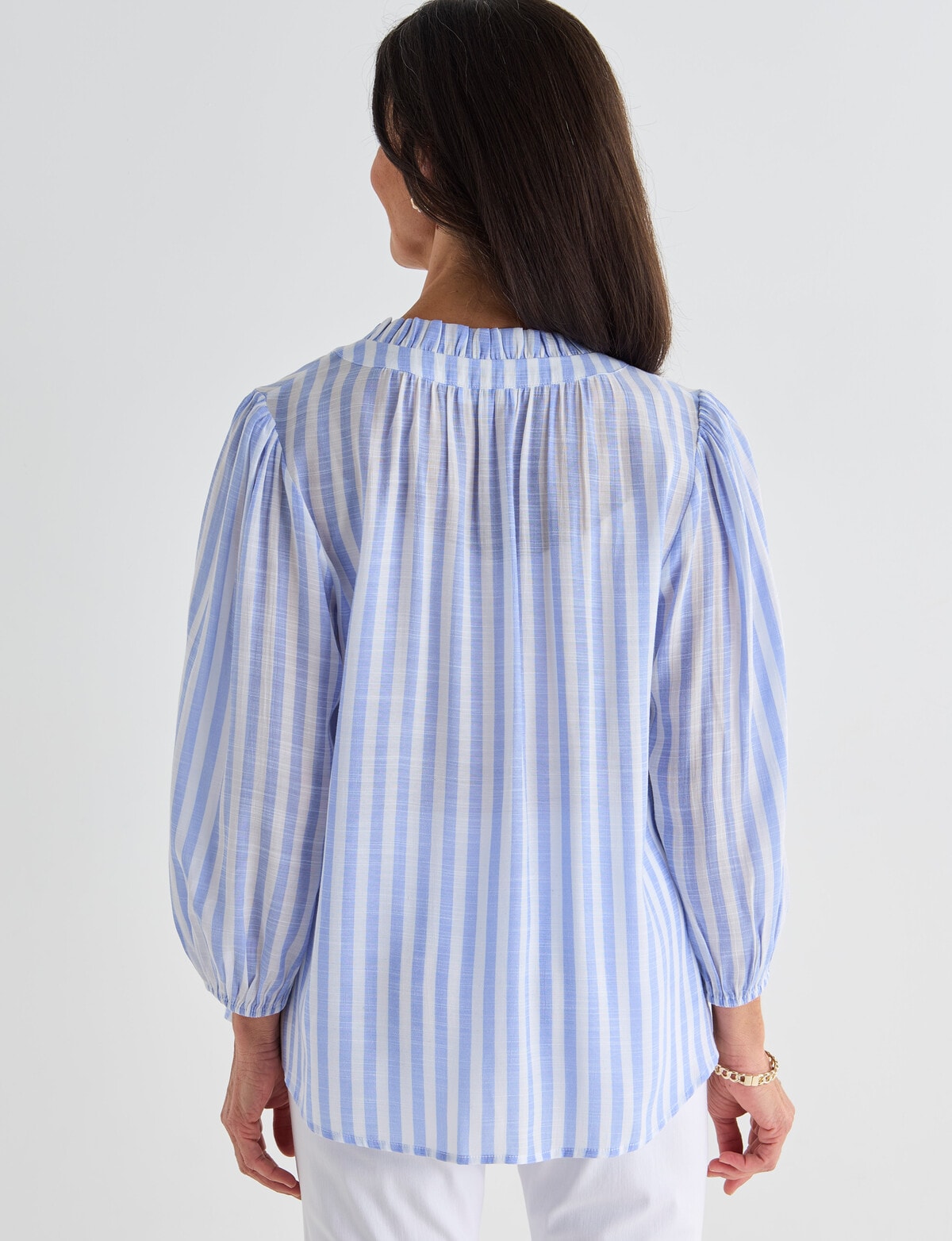 Ella J Stripe Ruffle Top, Blue & White - Tops