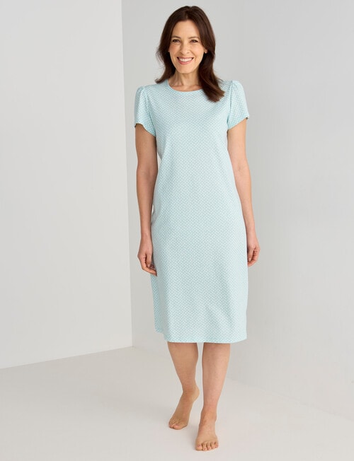Ruby & Bloom Spot Crew Neck Cap Sleeve Nightie, Mint - Nighties