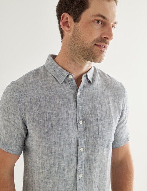 Gasoline Textured Linen Shirt, White & Navy - Casual Shirts