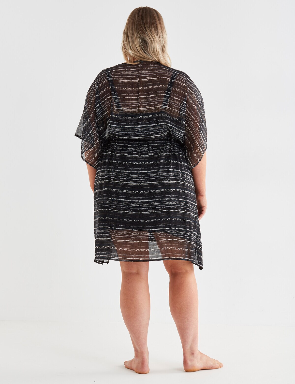 Zest Resort Curve Foil Stripe Chiffon Kaftan, Black - Womens Red Dot