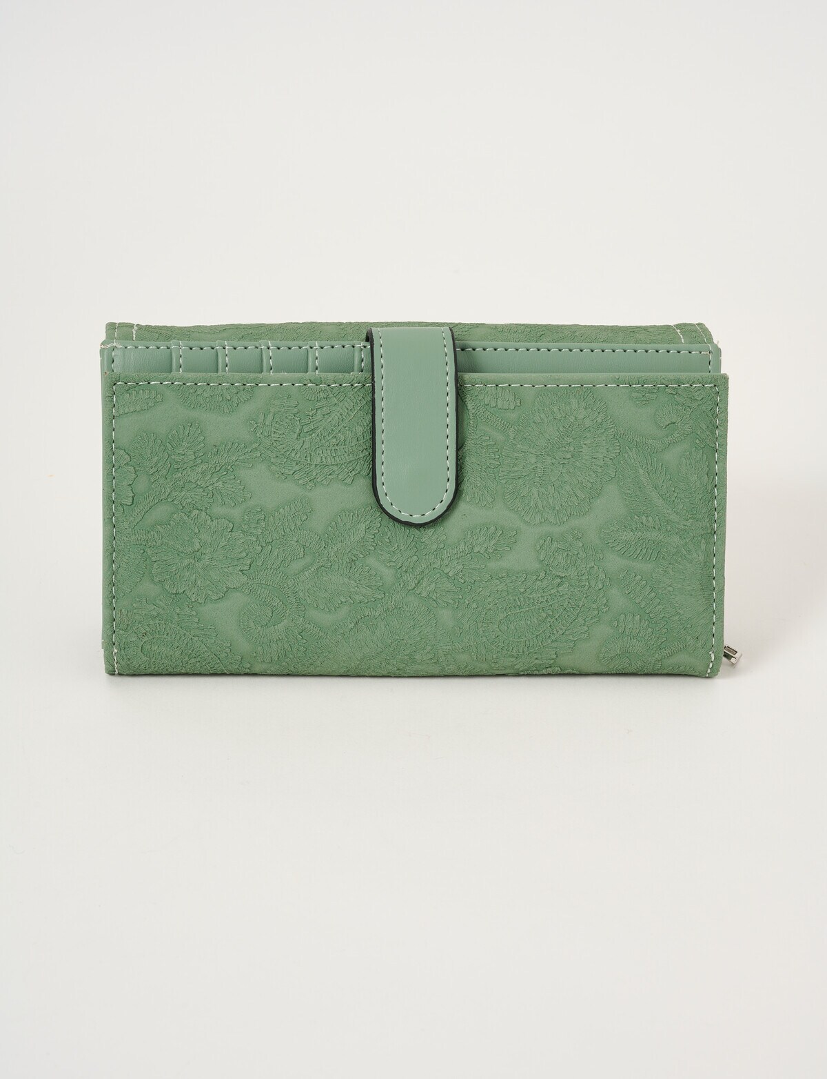 Pronta Moda Lace Embossed Large Wallet, Tea Green - Wallets