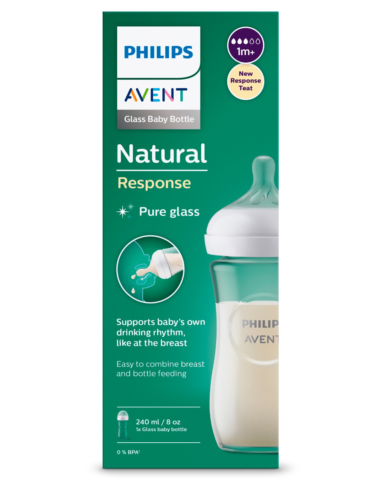 Avent Natural Response Bottle Glass, 240ml - Feeding