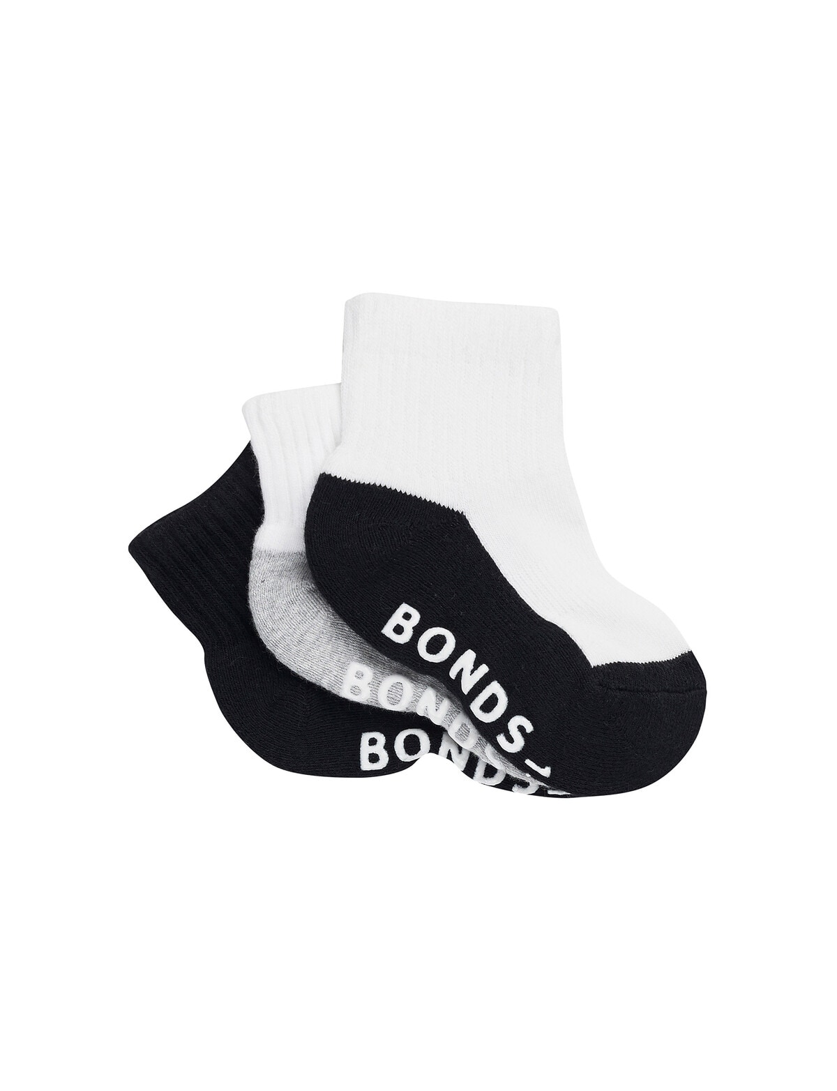 Bonds Logo Quarter Crew Sock, 3-Pack, Black & White - Socks & Tights