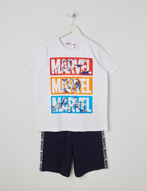 Licensed Marvel Stack Logo PJ Set, White & Navy, 8-16 - Childrens Clearance