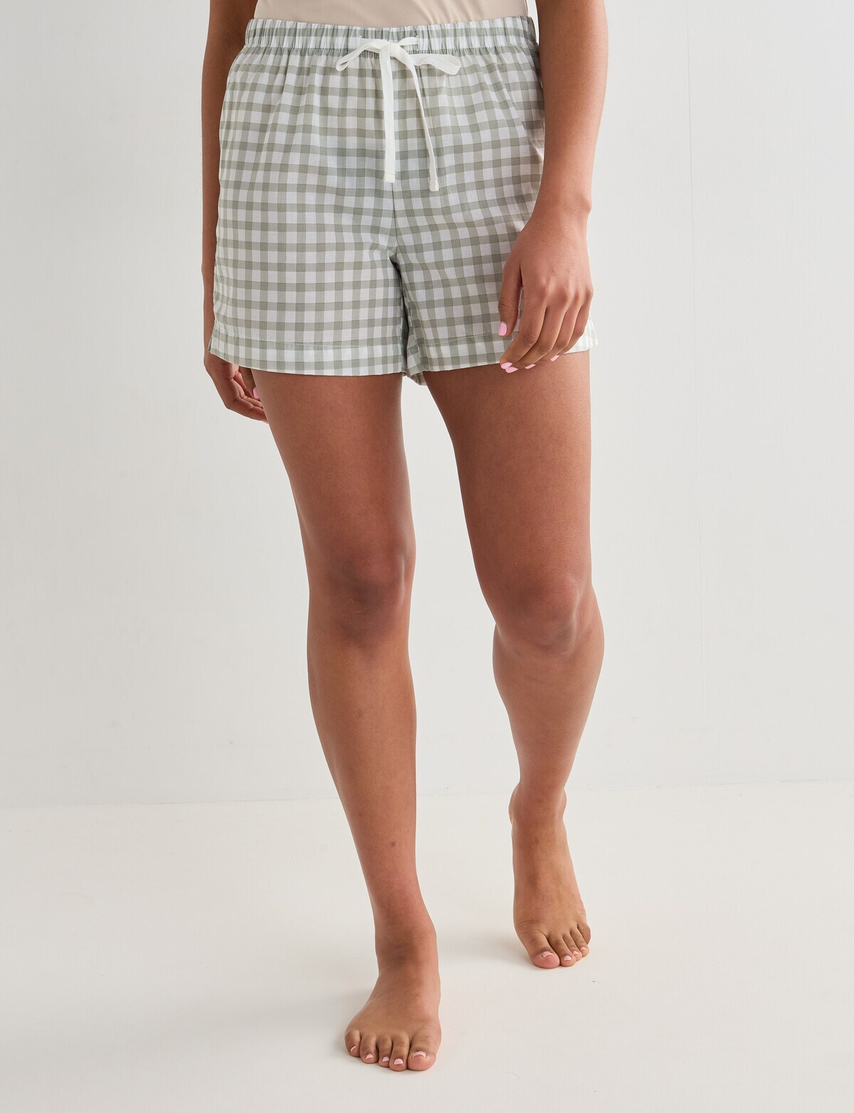 Zest Sleep Cotton Short, Sage Gingham, 8-18 - Pyjamas