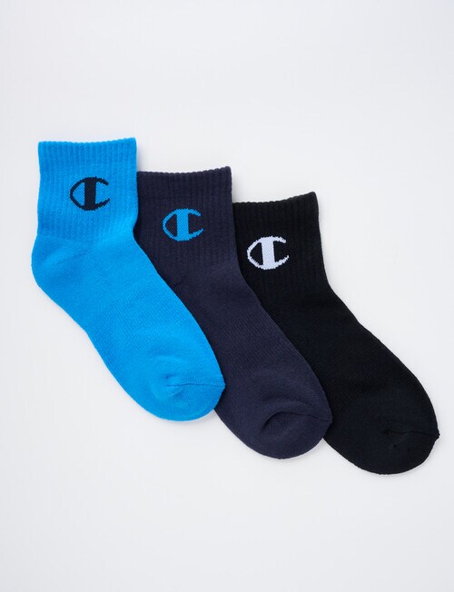 Champion Quarter Crew Sock, 3-Pack, Blue Jay, Navy & Black, 2-10 ...