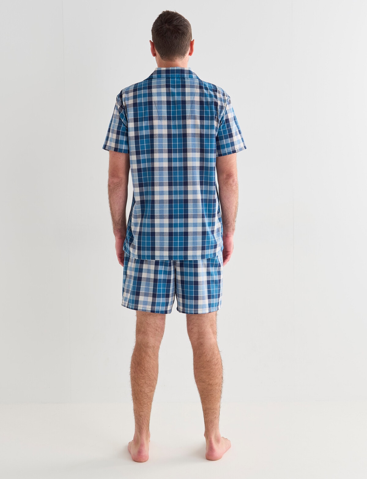 Chisel Check Woven Short PJ Set, Blue, Navy & White - Sleepwear