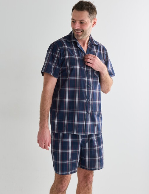 Chisel Woven Check Short PJ Set, Navy, Red & Grey - Sleepwear