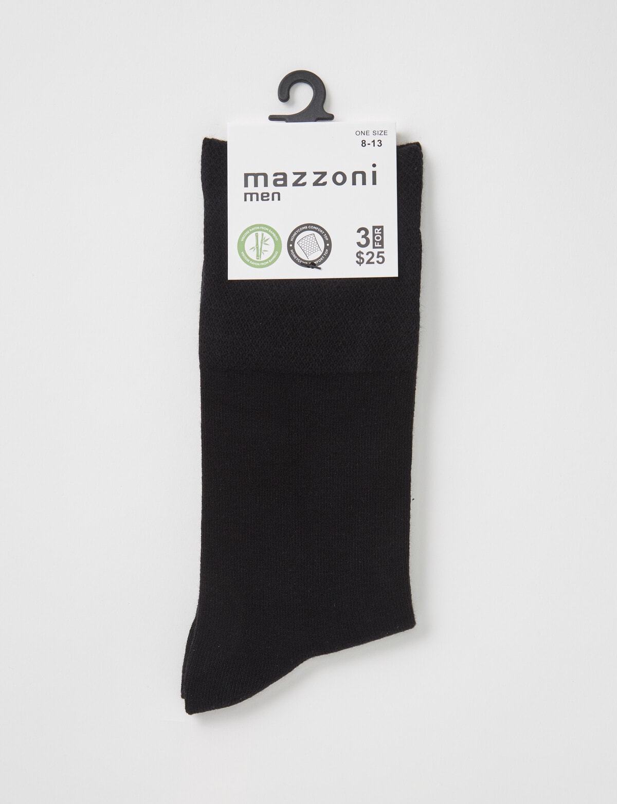 Mazzoni Comfort Top Viscose Rayon From Bamboo Dress Sock, Black - Socks