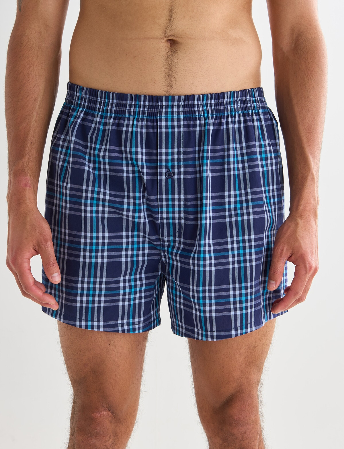 Chisel Check Cotton Boxer, 2-Pack, Navy & Teal Check & Navy - Underwear