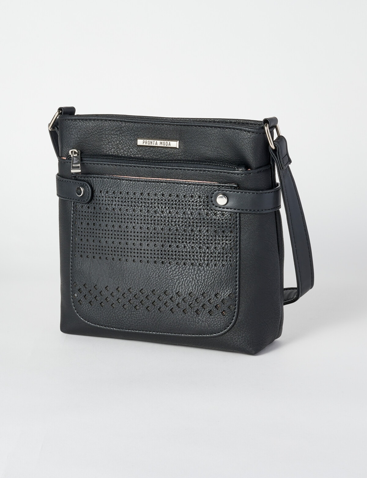 Pronta Moda Lasercut Pattern Crossbody Bag, Black - Handbags
