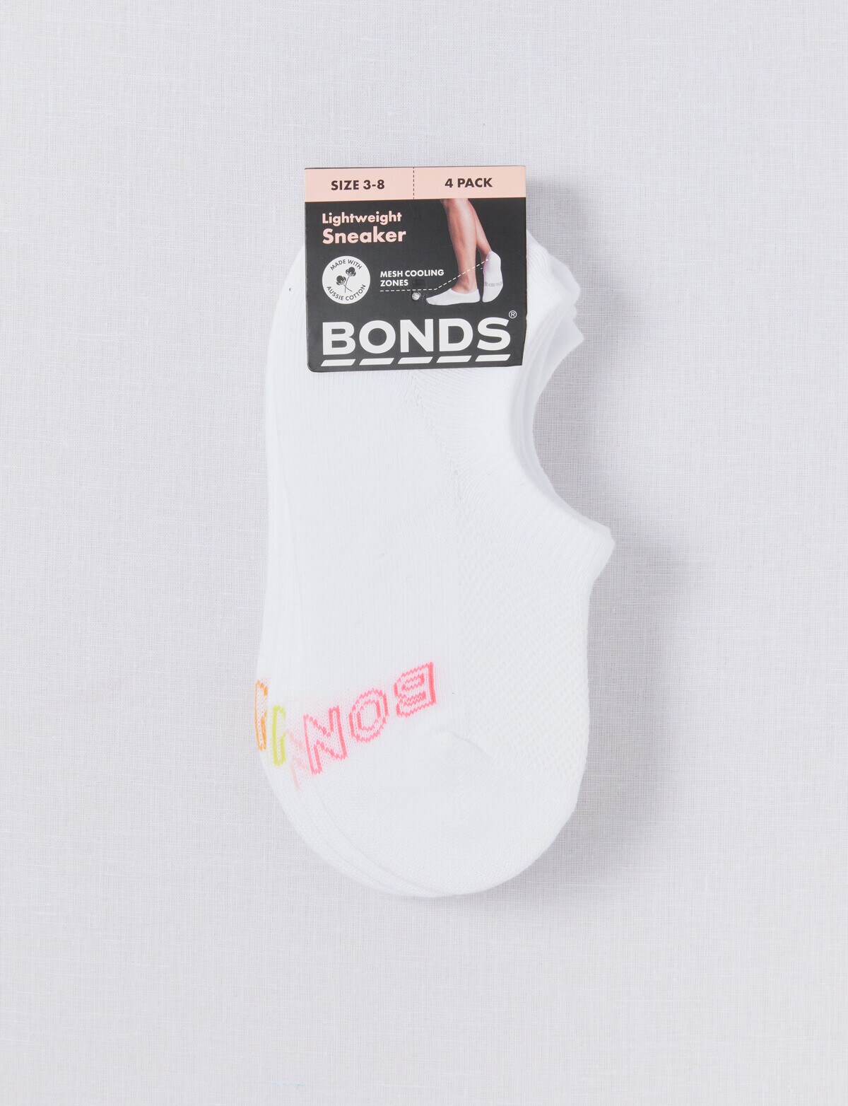 Bonds Logo Lite Sneaker Sock, 4-Pack, White & Multi, 3-11 - Socks