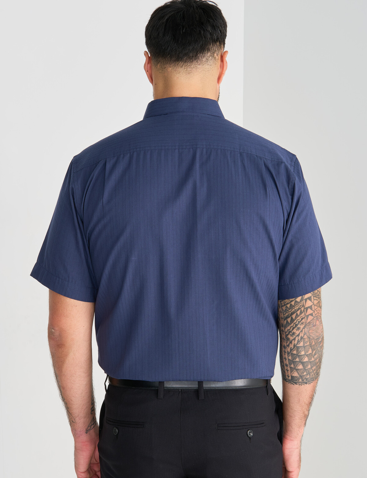 Chisel Self Stripe Short Sleeve Shirt, Navy - Formal Shirts
