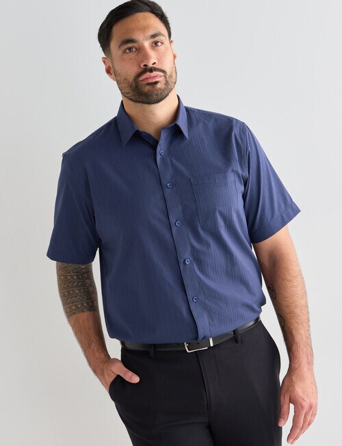 Chisel Self Stripe Short Sleeve Shirt, Navy - Mens Red Dot