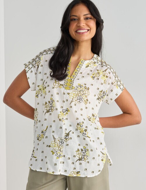 Zest Notch Neck Top, Multi Greens - Womens Red Dot