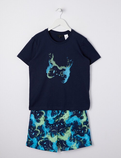 Sleep Squad Smokey Gamer Knit Woven Short PJ Set, Navy, 8-16 ...