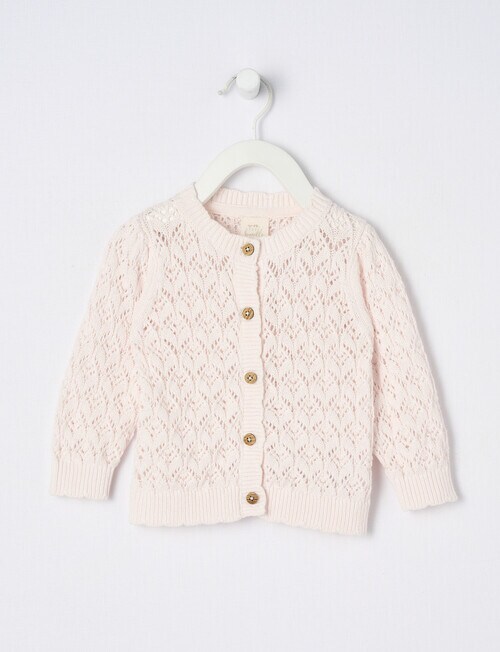 Little Bundle Knit Crew Neck Cardigan, Vanilla - Knitwear