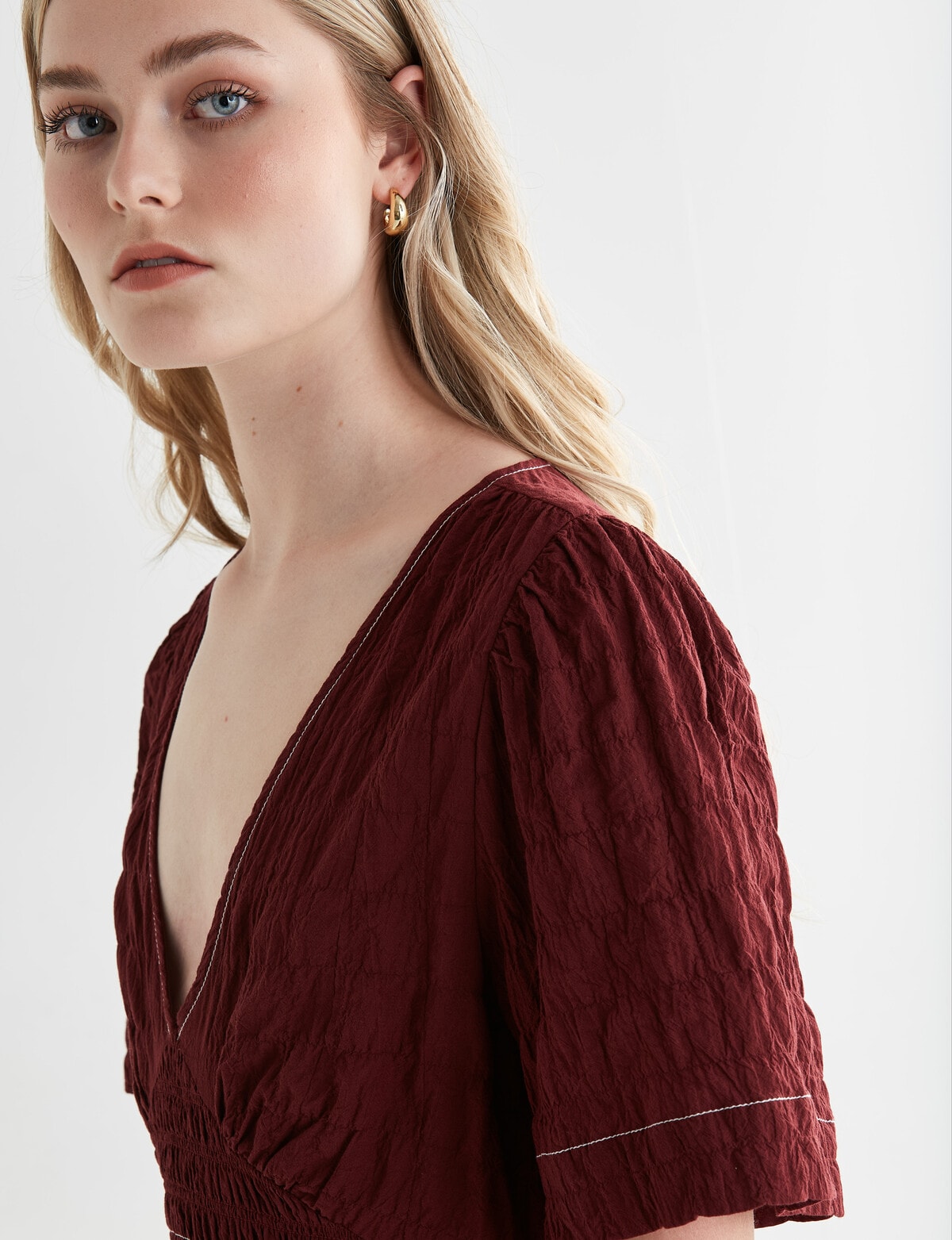 Mineral Ida Shirred Waist Dress, Cherry - Dresses