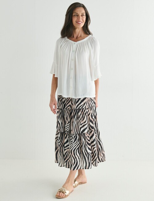 Ella J Fluted Sleeve Top, Ivory - Tops