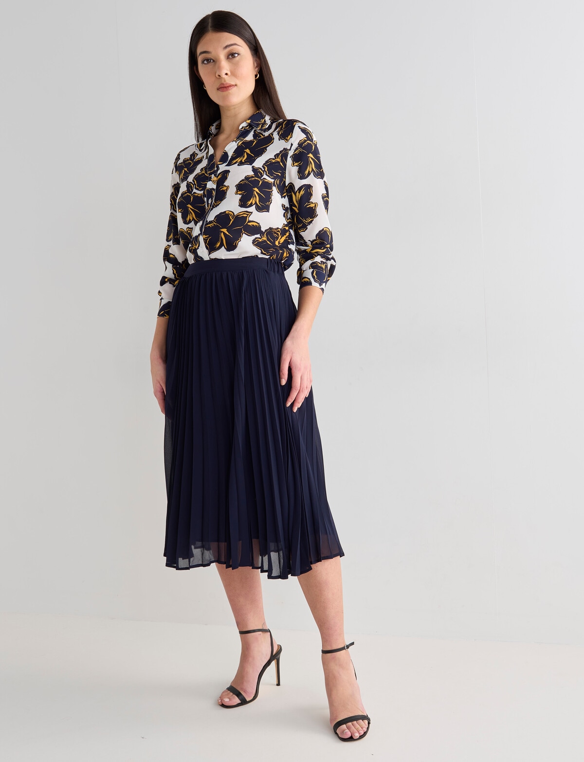 Oliver Black Floral Print Split Neck Collar Shirt, Lemon - Womens Clearance