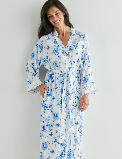 Ruby & Bloom Contrast Cuff Robe, Blue Butterfly, 10-26 - Robes