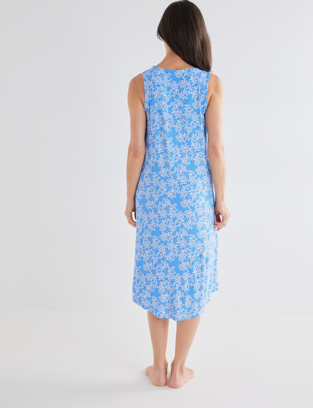 Ruby & Bloom V-Neck Knit Nightie, Blue Print, 10-20 - Nighties