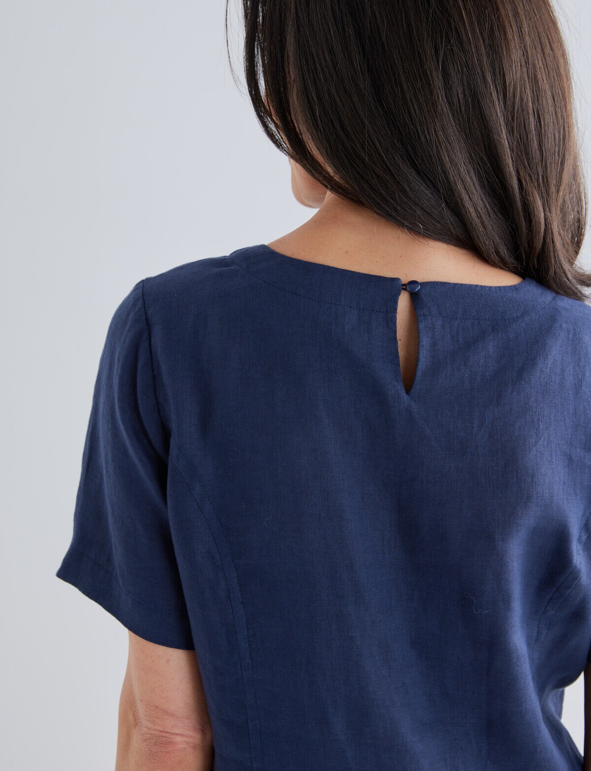 Ella J Linen Short Sleeve Midi Shift Dress, Navy - Dresses