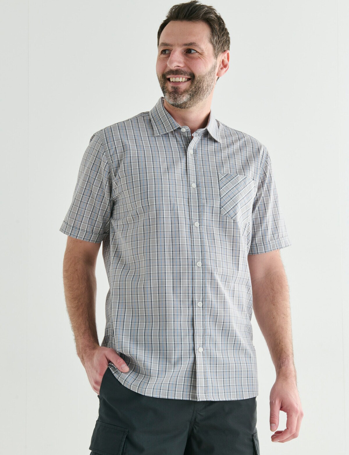 Chisel Mason Check Short Sleeve Shirt, Grey - Mens Clearance