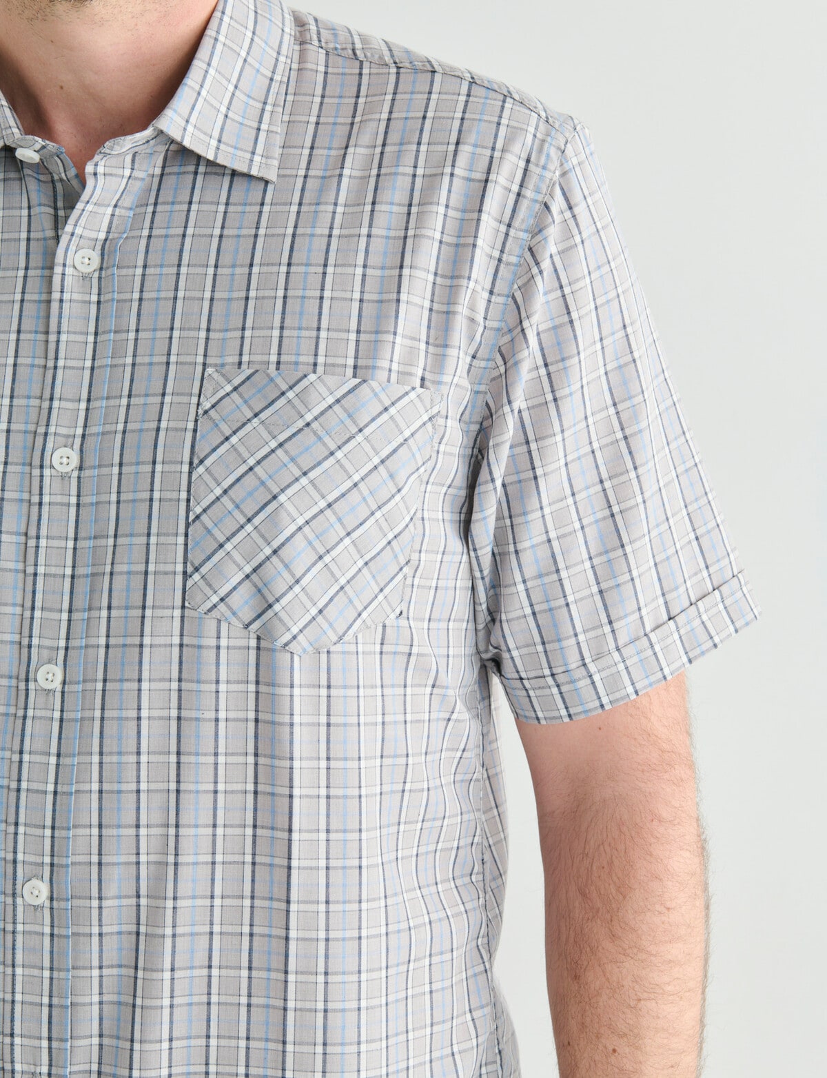 Chisel Mason Check Short Sleeve Shirt, Grey - Mens Red Dot