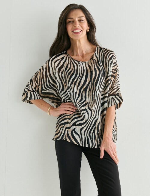 Ella J Zebra Print Drapey Top, Cream - Tops